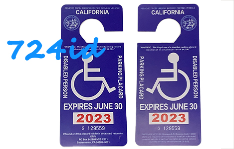 Disabled person parking placard - California